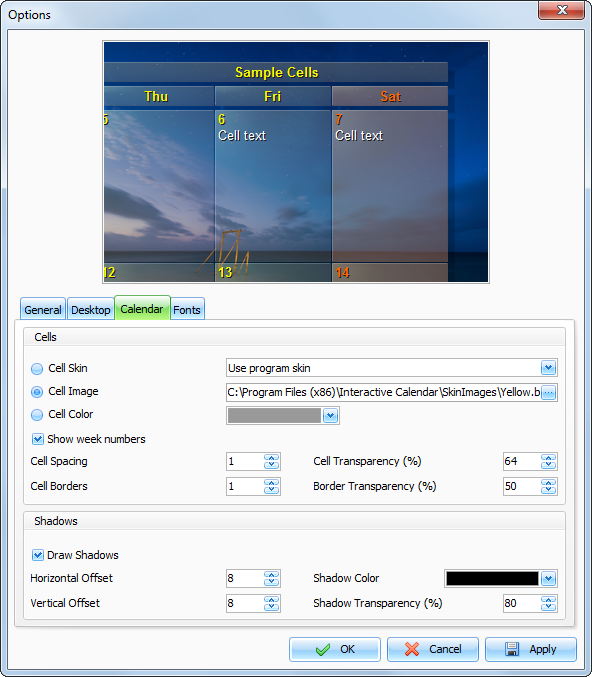 Interactive Calendar Online Help - Calendar options Interactive Calendar Online Help - Calendar options