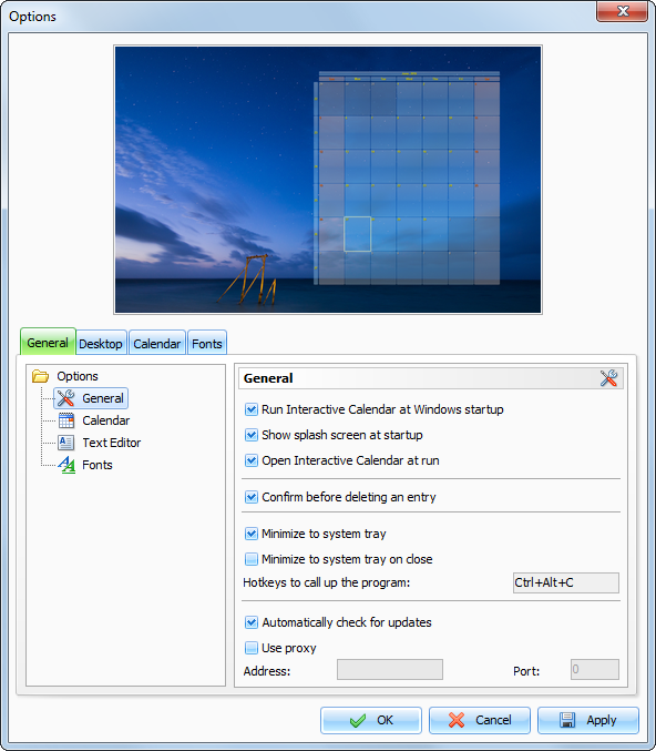 Interactive Calendar Online Help - General Options Interactive Calendar Online Help - General Options